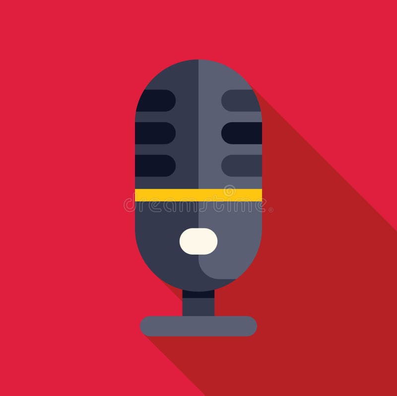 Studio Microphone Broadcasting Audio Content with Long Shadow on Red ...