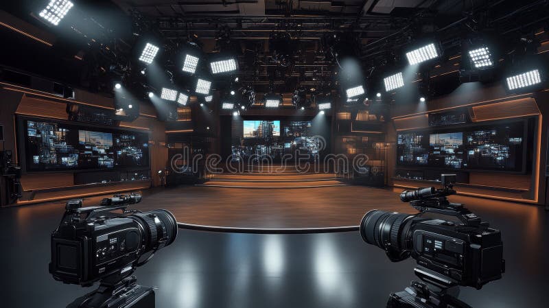 A Modern Studio Set with Cameras and Screens, Designed for Broadcasting ...
