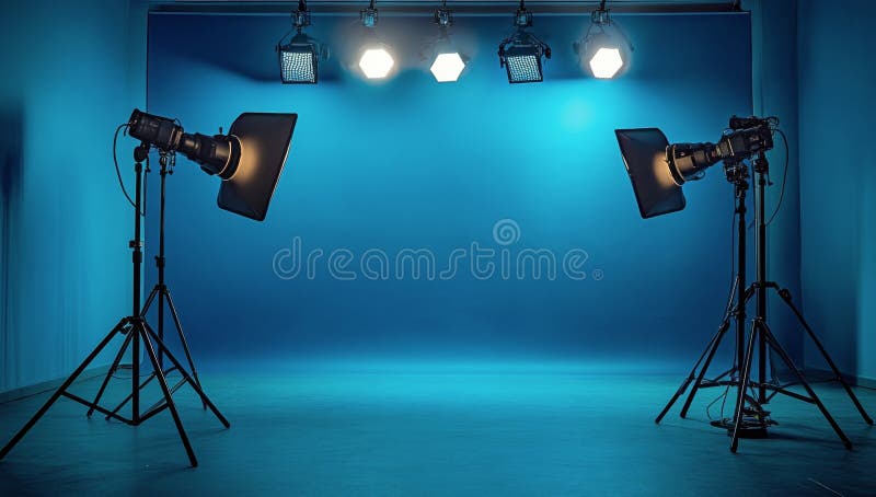 Modern Studio Setup with Bright Lighting and Turquoise Backdrop Ready ...