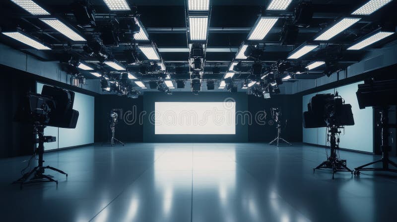 A Modern Studio Setup with Lighting and Screens for Video Production or ...