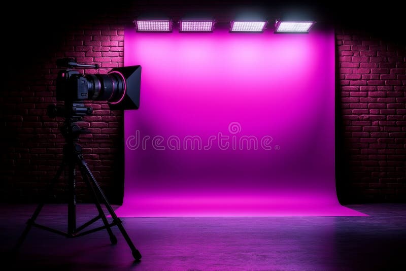 Modern Studio Setup with Purple Backdrop and Professional Camera ...