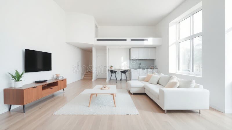 Clean Interior with Full-Height Windows Stock Illustration ...