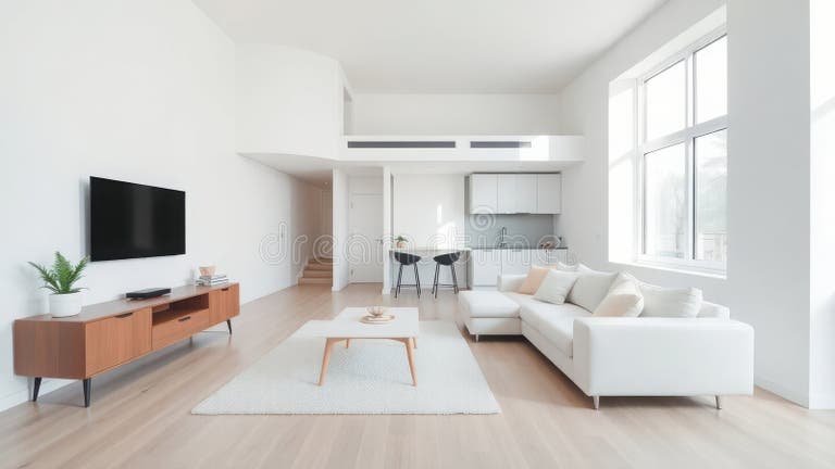 Clean Interior with Full-Height Windows Stock Illustration ...