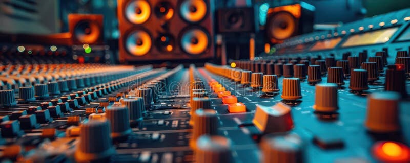 Modern Studio Sound Mixing Console with Speakers and Audio Equipment ...