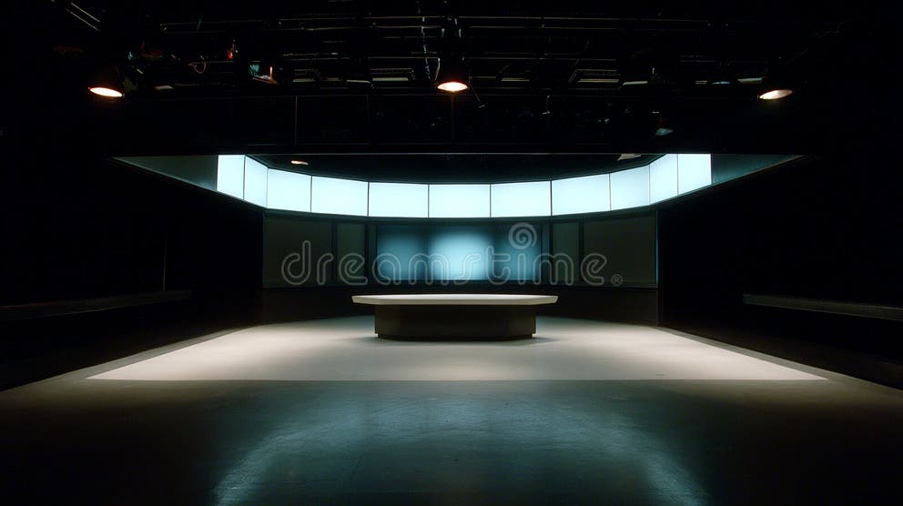 A Modern Studio Space with a Central Round Table. the Dramatic Lighting ...