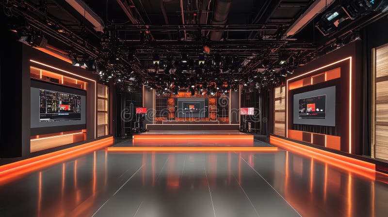 Modern Studio Space with Dynamic Lighting and Multiple Screens for ...