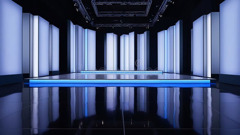 Modern Studio Stage with Light Panels and Blue Lighting Stock ...