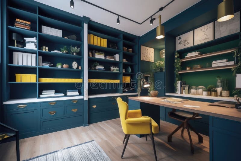 Modern Study with Bookcase AI Stock Illustration - Illustration of ...