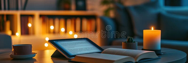 Modern Study Environment with Cozy Lighting and Digital Resources for ...