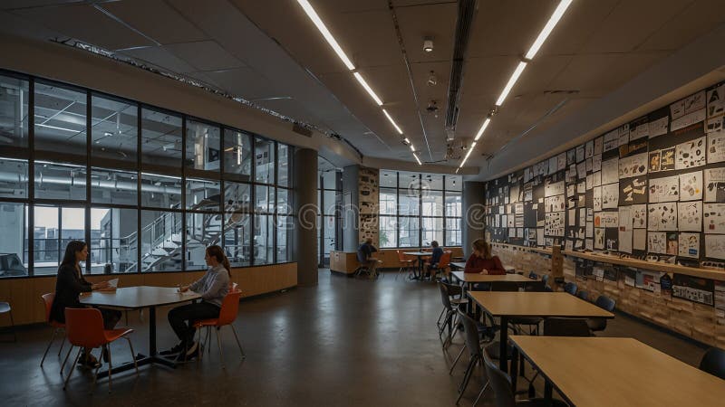 Modern Study Lounge with Students and Design Boards Stock Illustration ...