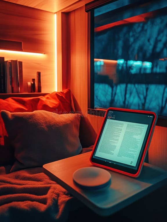 Modern Study Space with Cozy Lighting and Technology, Featuring a ...