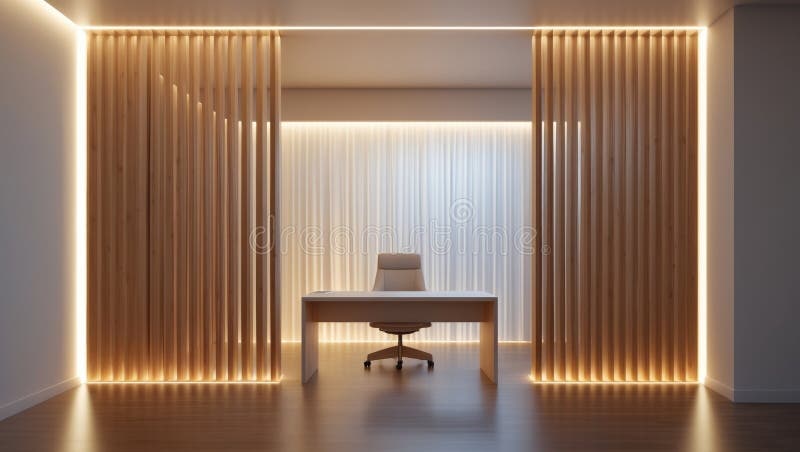 Modern Study Space with Wooden Partition and Warm Lighting. Stock Photo ...