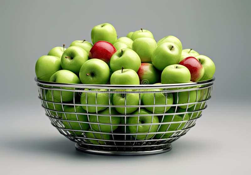 Modern Style with Apples Basket Made of Steel Wire Created with ...
