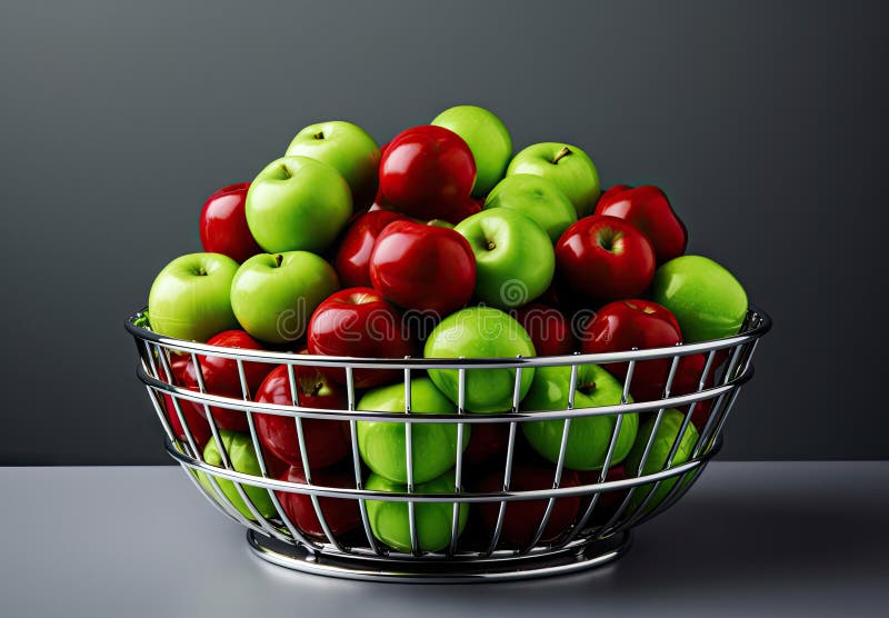 Modern Style with Apples Basket Made of Steel Wire Created with ...