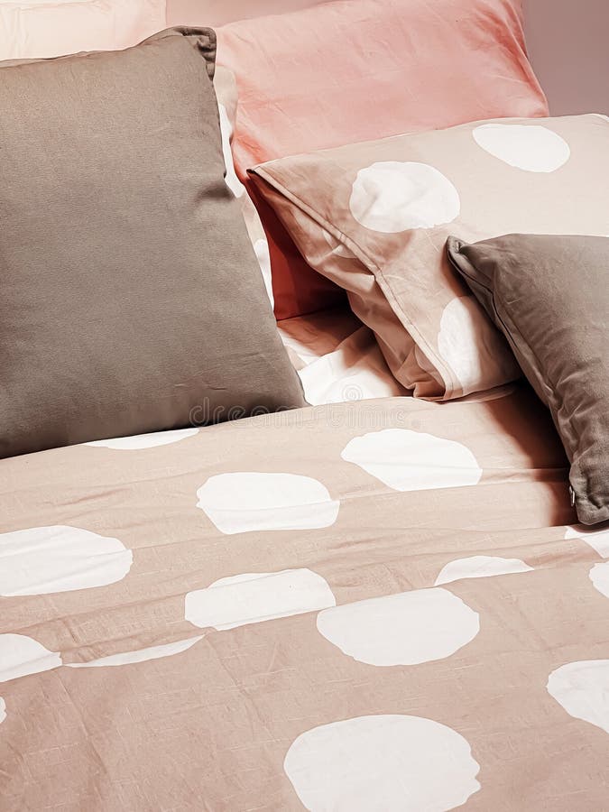 Modern Style Bedding on Bed in Bedroom, Interior Design Stock Photo ...