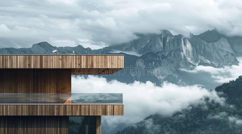 Modern Style Building Surrounded by Forest and Mountains. Stock ...