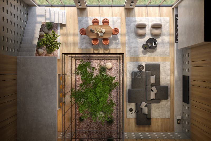 Modern Style Conceptual Interior Room Top View 3d Illustration Stock ...