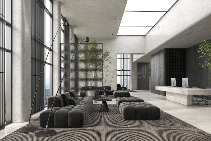 Modern Style Conceptual Reception Interior Room 3d Illustration Stock ...