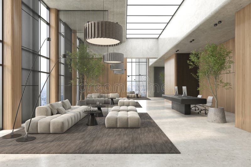 Modern Style Conceptual Reception Interior Room 3d Illustration Stock ...