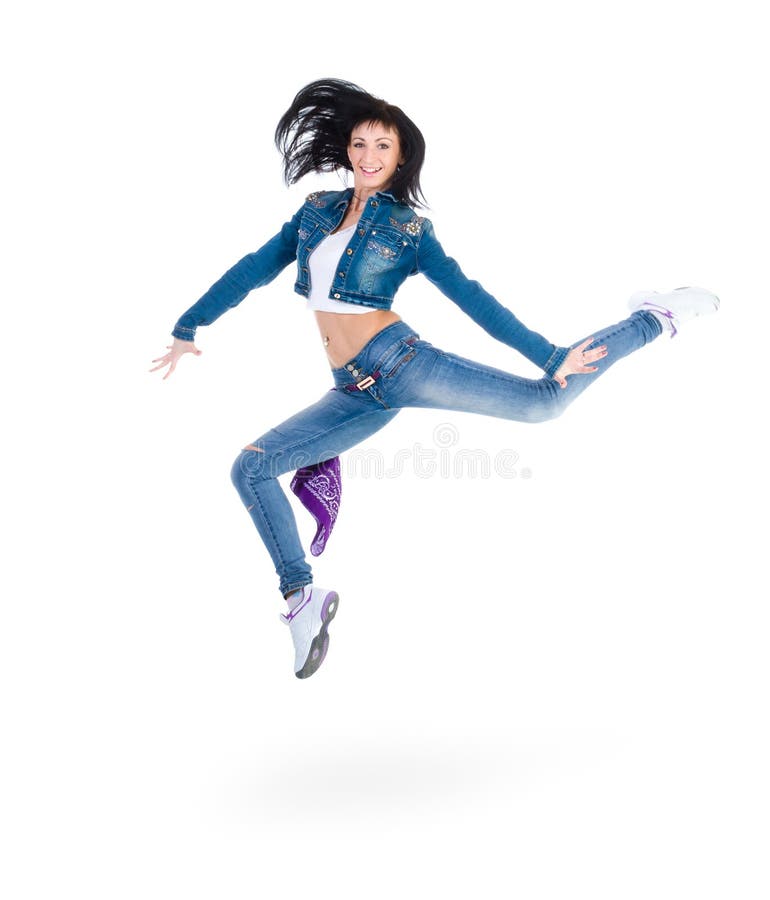 Modern Style Dancer Jumping on White Background Stock Photo - Image of ...