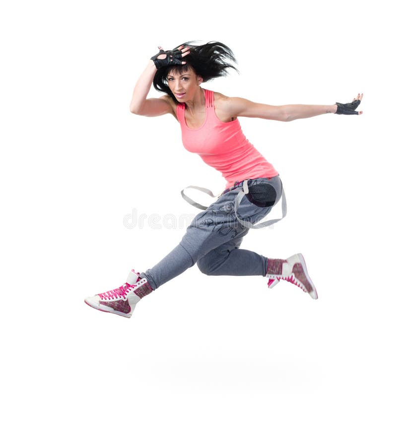 Modern Style Dancer Jumping on White Background Stock Photo - Image of ...