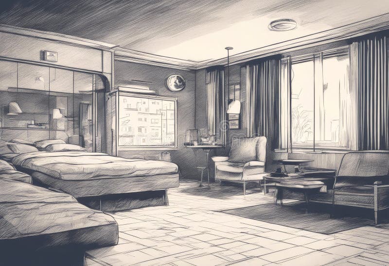 Modern Style Drawing Motel Blueprint Illustration Stock Illustration ...