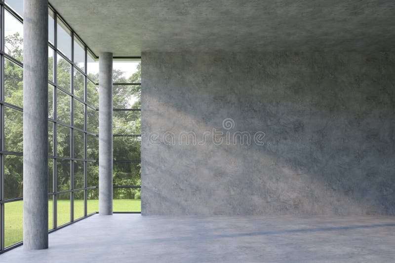 Modern Style Empty Concrete Room with Nature View 3d Render Stock ...