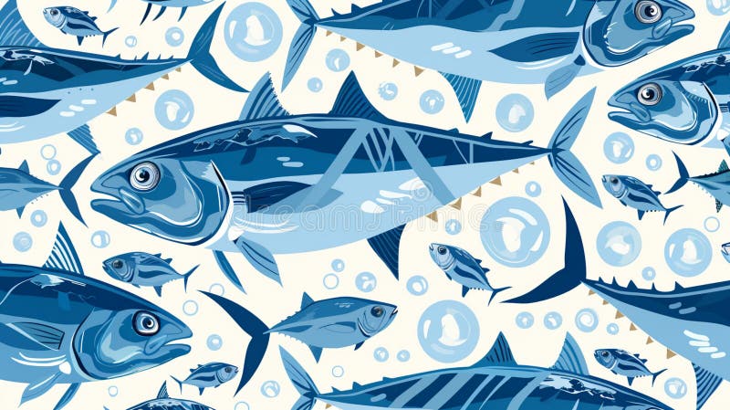 Seamless Tuna Fish Pattern Ocean Blue Aquatic Design Life Card Gift ...