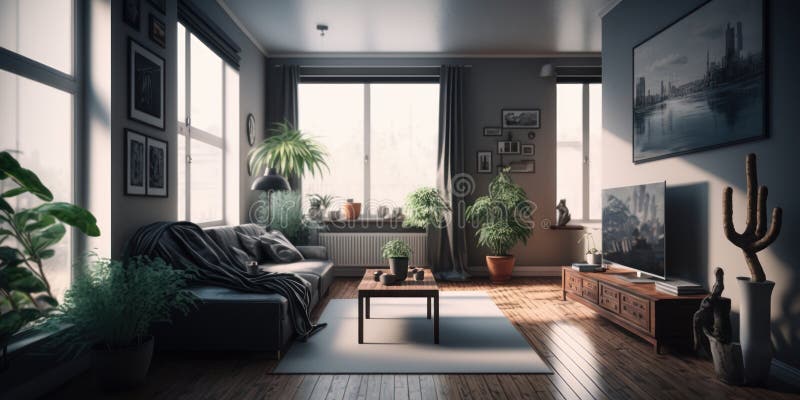 Modern Style House Living Room Interior Stock Illustration ...