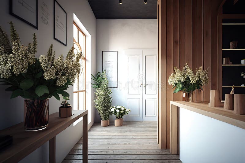 Modern Style Interior with Flower Bouquets. Living Room with Flower ...