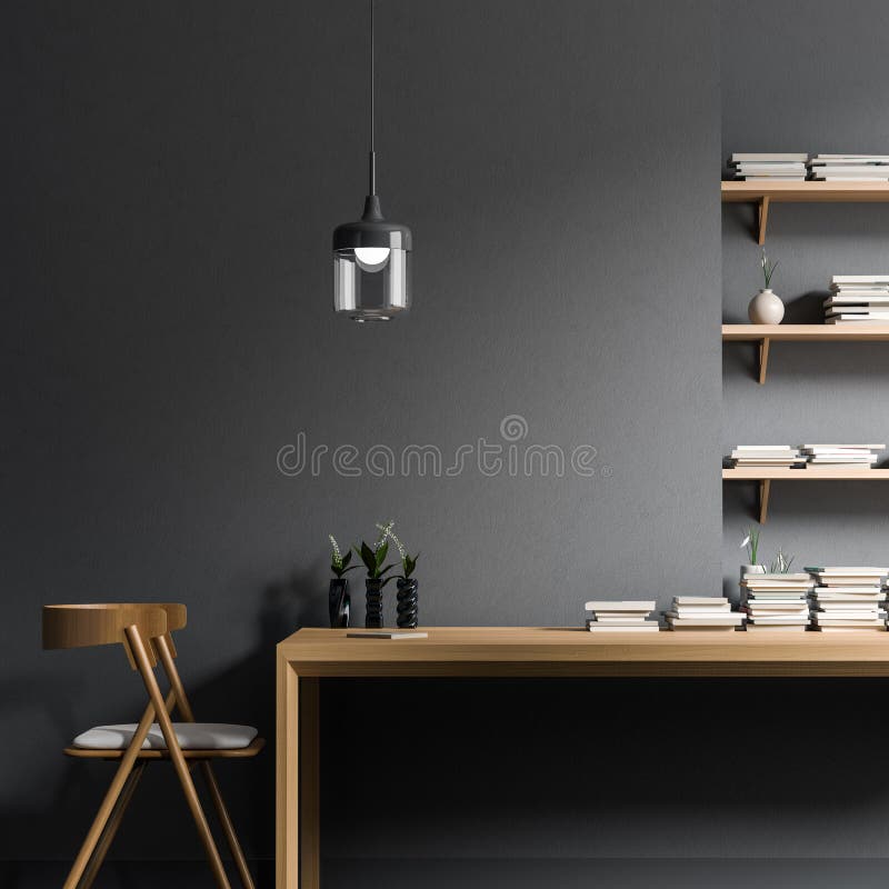 Modern Style Interior with Wooden Work Desk. Minimalist Workplace ...