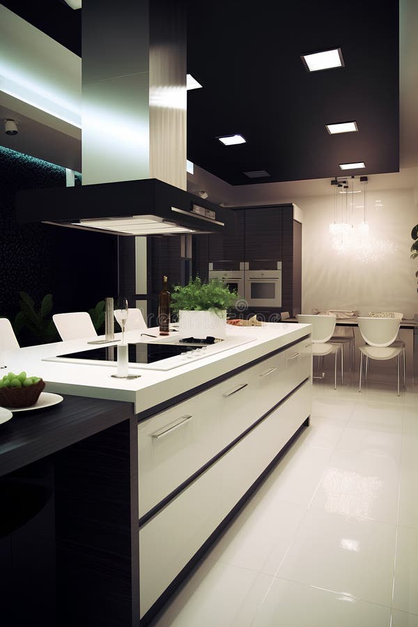 Modern Style Kitchen Interior in Luxury House Stock Illustration ...