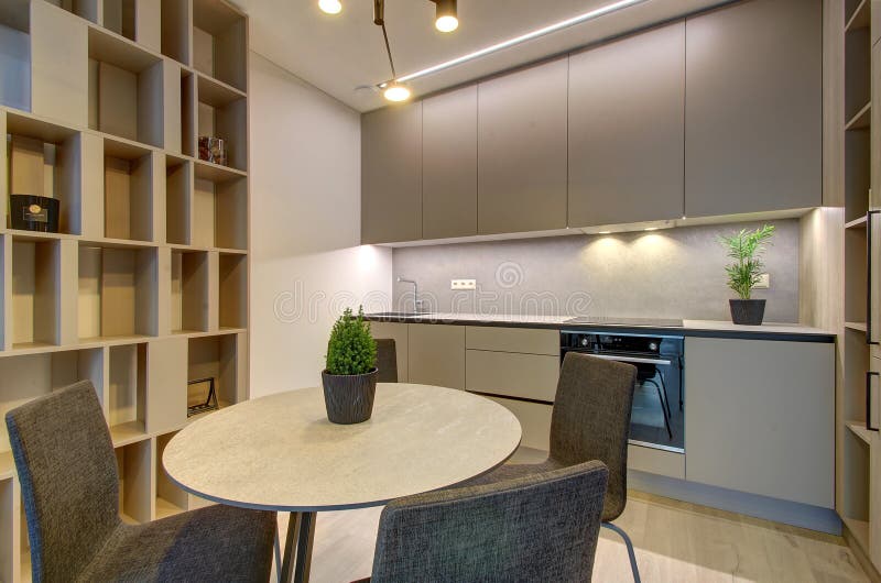 Modern Style Kitchen with Dining Room Stock Photo - Image of plant ...