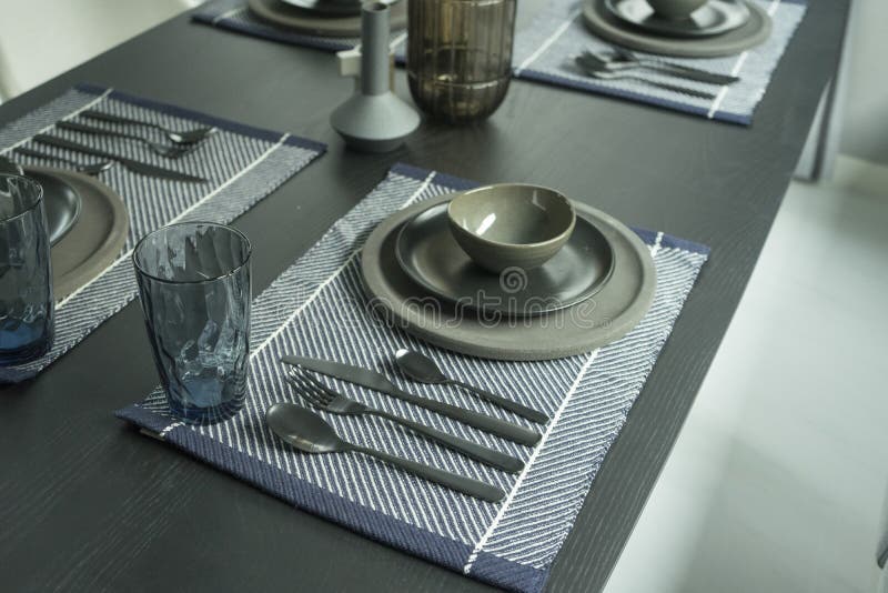 Modern Style of Plate Setting on Dining Table Stock Photo - Image of ...
