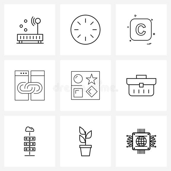 Modern Style Set of 9 Line Pictograph Grid Based Browser, Latter ...