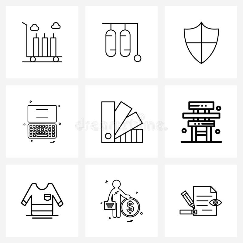 Modern Style Set of 9 Line Pictograph Grid Based Color, Computer ...