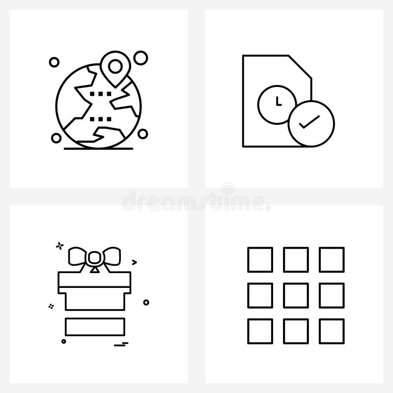 Modern Style Set of 4 Line Pictograph Grid Based Map; Surprise; Data ...