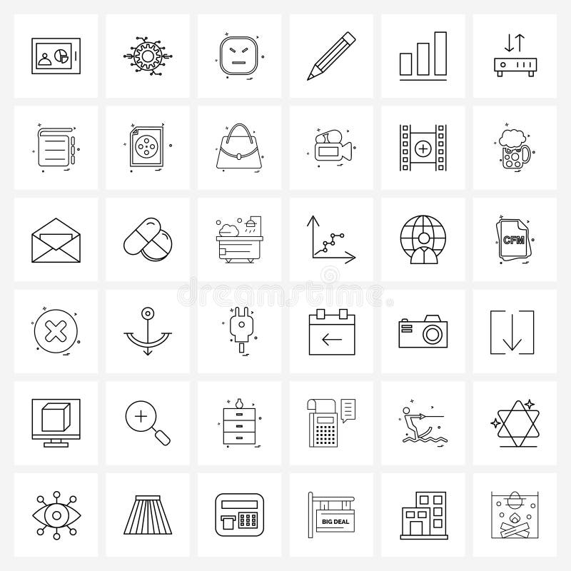 Modern Style Set of 36 Line Pictograph Grid Based Network, Graph, Emote ...