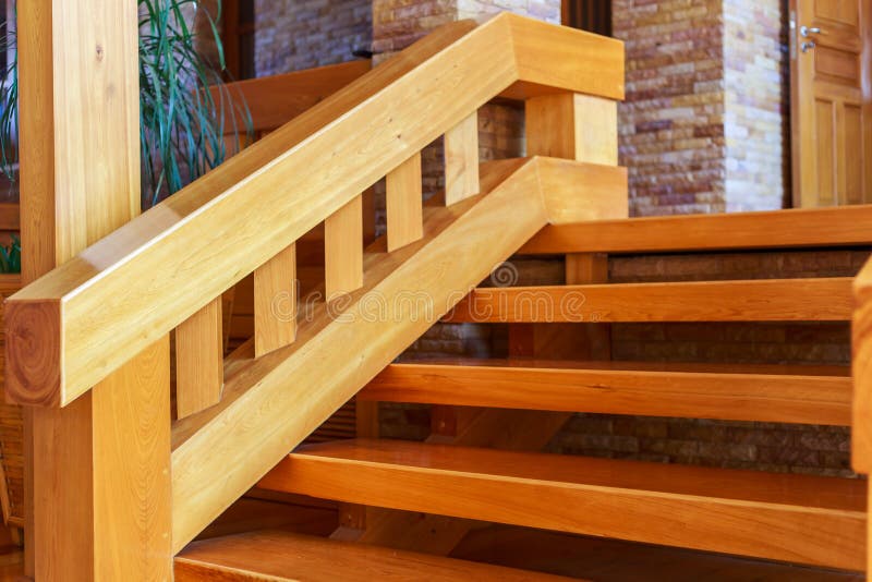 Modern Style Staircase with Wooden Steps and Handrail. Stock Image ...