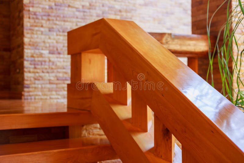 Modern Style Staircase with Wooden Steps and Handrail. Stock Image ...