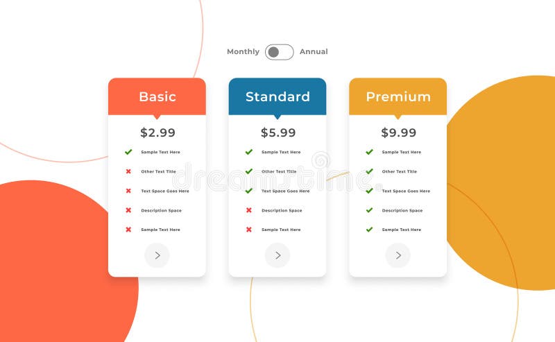 Modern Style Subscription Plan Chart Template for UI/UX App Stock ...