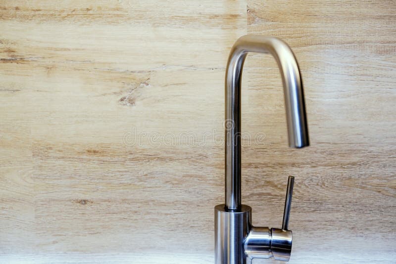 Modern Styled Kitchen Faucet for Water. Matte Chrome Finish Stock Photo ...
