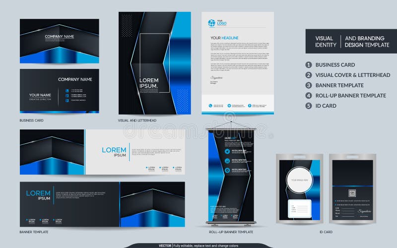 Modern Stylish Blue Metallic Mock Up Set and Visual Brand Identity with ...