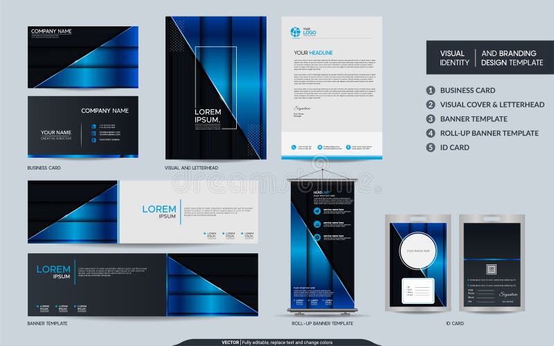 Modern Stylish Blue Metallic Mock Up Set and Visual Brand Identity with ...