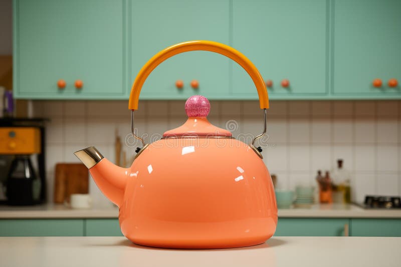 Vibrant Modern Pink Kettle with Yellow Handle in Colorful Kitchen ...