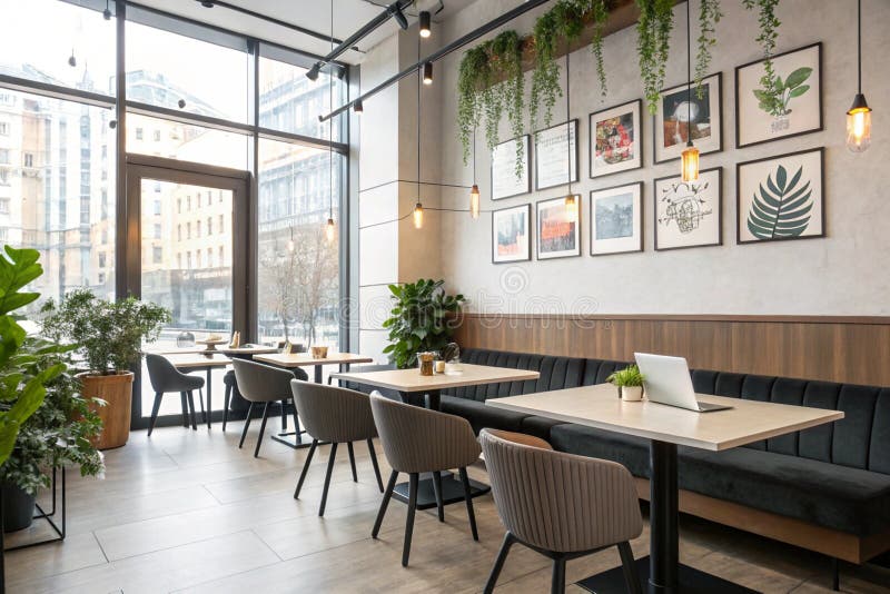 Modern Stylish Coffee Shop Design with Tables and Chairs Stock ...