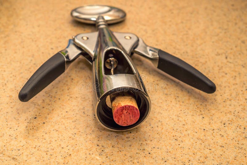 Modern Stylish Corkscrew and Wine Cork on Table Stock Photo - Image of ...