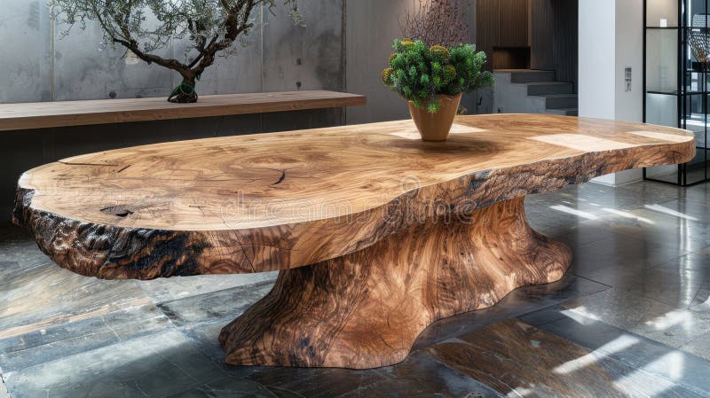 Modern Stylish Dining Room with Slab Wood Table. Beautiful Interior ...