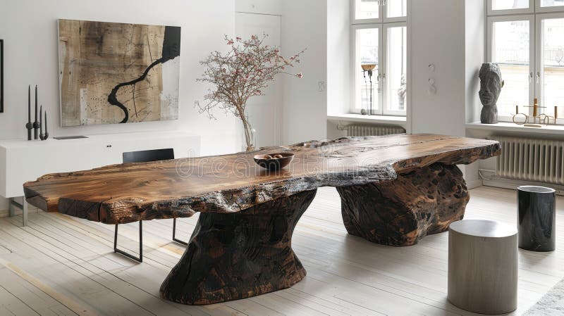 Modern Stylish Dining Room with Slab Wood Table. Beautiful Interior ...