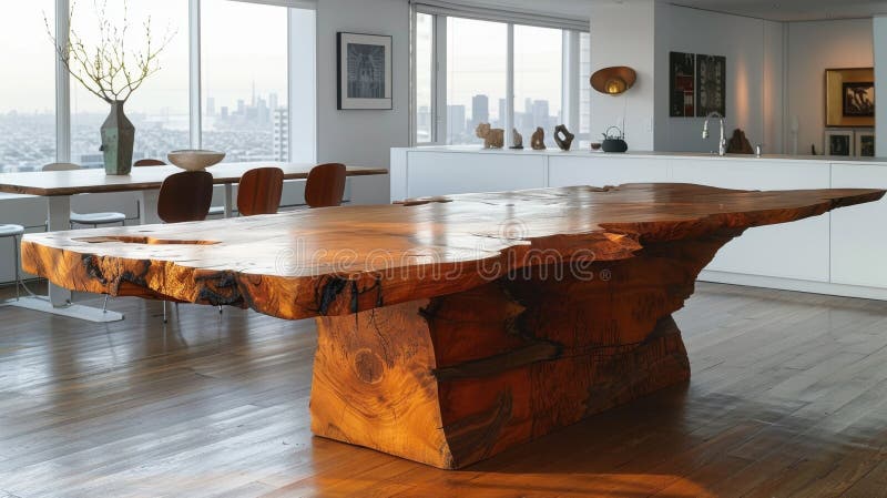 Modern Stylish Dining Room with Slab Wood Table. Beautiful Interior ...